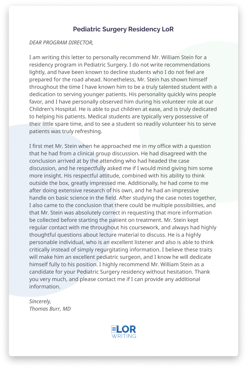 Perfect Sample Letter of Recommendation for Pediatric Residency