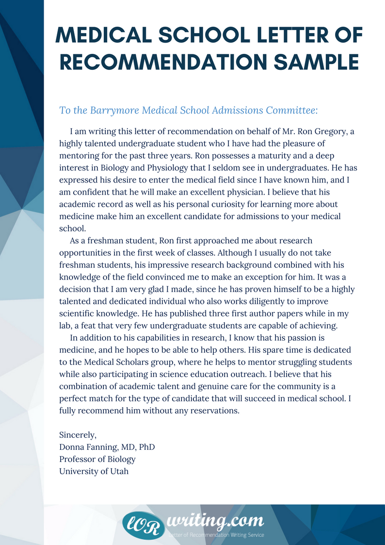 Sample Letter Of Recommendation For Medical School Applicant The Best 